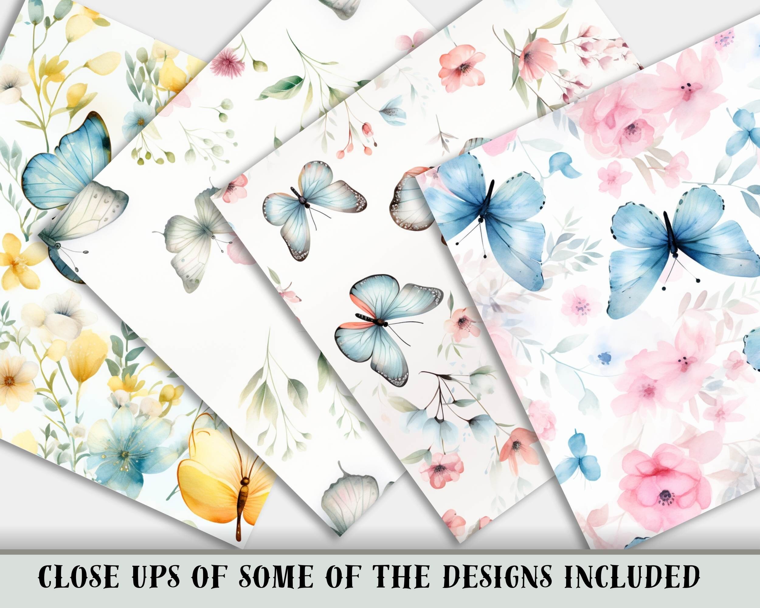 Watercolor Butterflies Digital Paper Pack, Butterfly Paper, Flower Clip ...