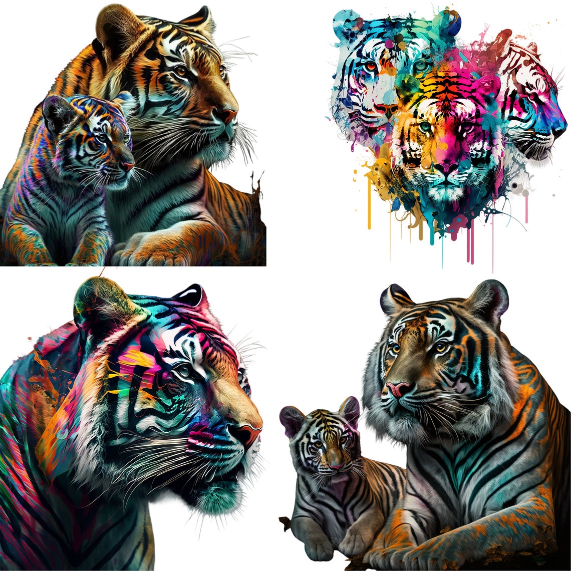 Tigers Clipart Png Bundle 25 PNG Multicolor Tigers - Etsy