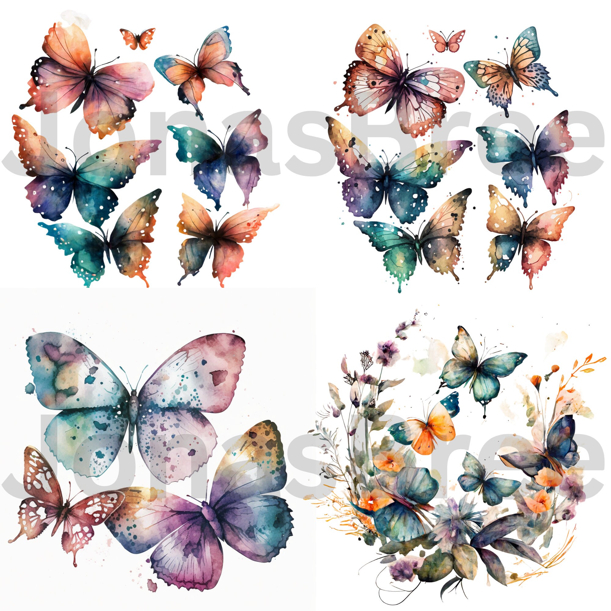 Watercolor Butterflies Clipart PNG Bundle - PNG Transparent Background ...