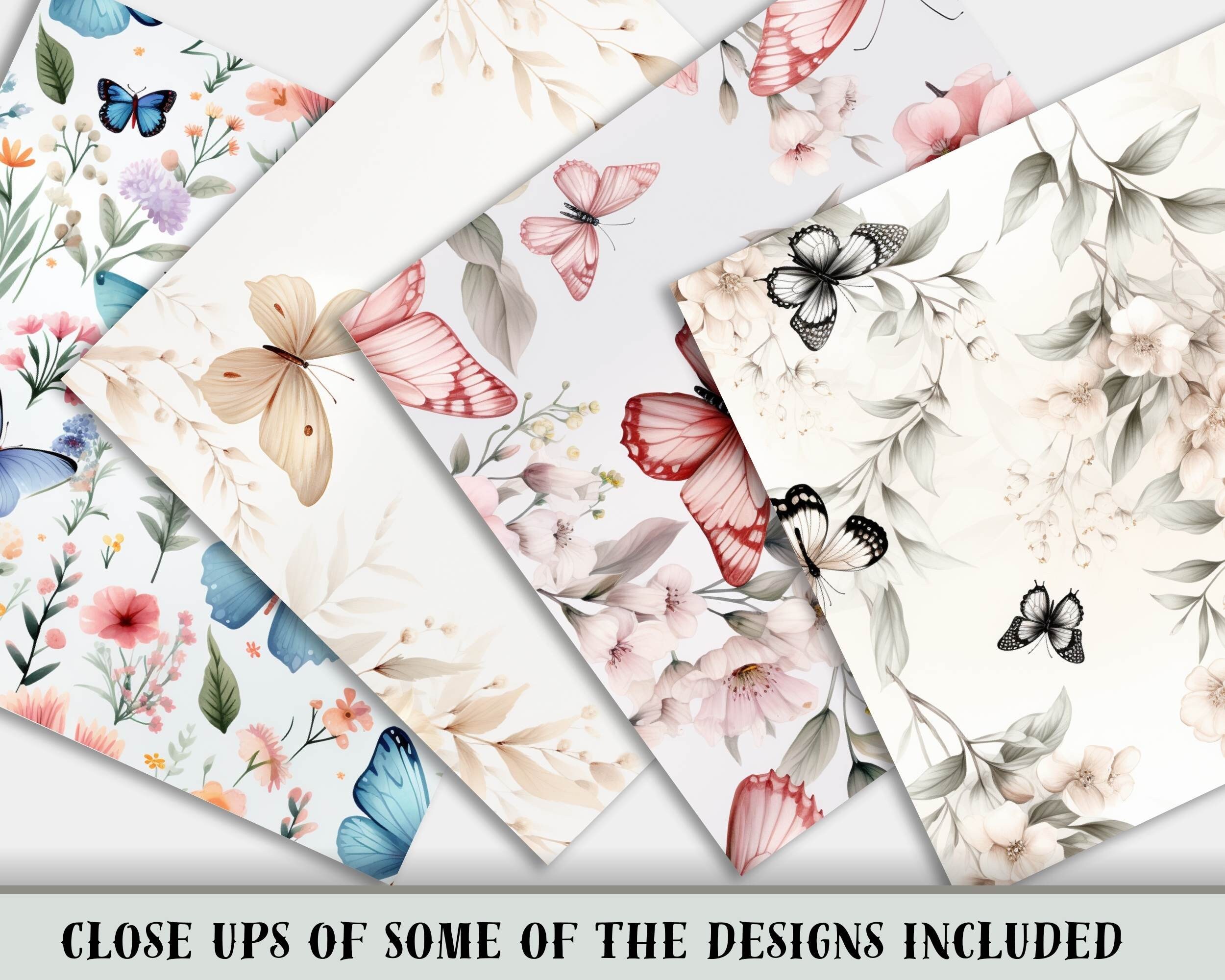 Watercolor Butterflies Digital Paper Pack, Butterfly Paper, Flower Clip ...