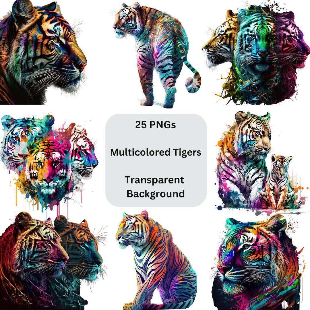 Tigers Clipart Png Bundle - 25 PNG Multicolor Tigers, Transparent ...
