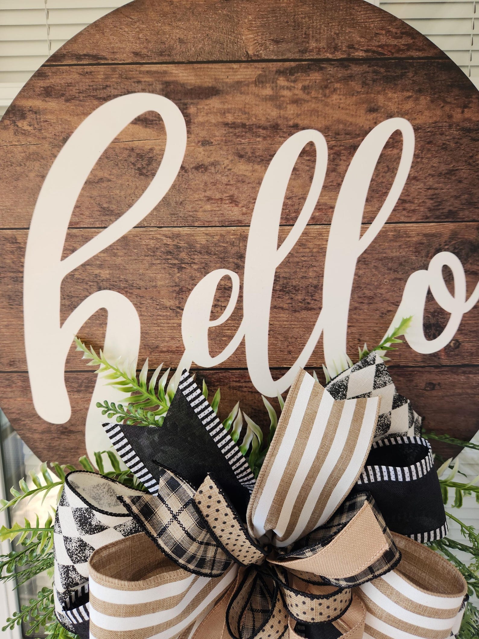 Rustic Hello Door Hanger With Bow, Farmhouse Front Door Decor, Black ...