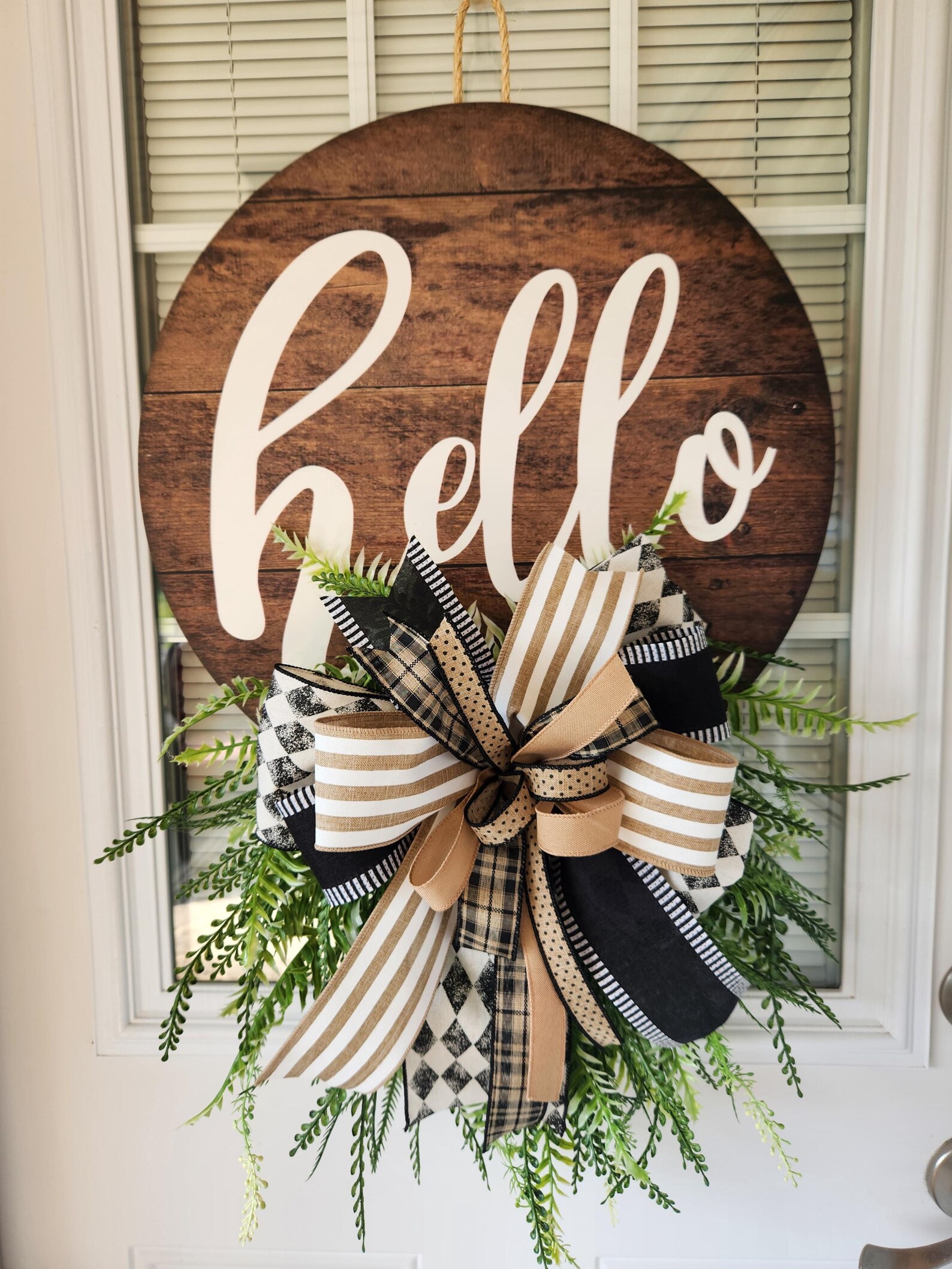 Rustic Hello Door Hanger With Bow, Farmhouse Front Door Decor, Black ...