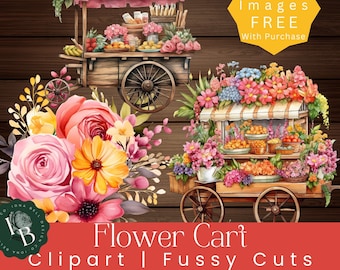 Watercolor Flower Carts Clipart Bundle, 12 Digital Download, Digital ...