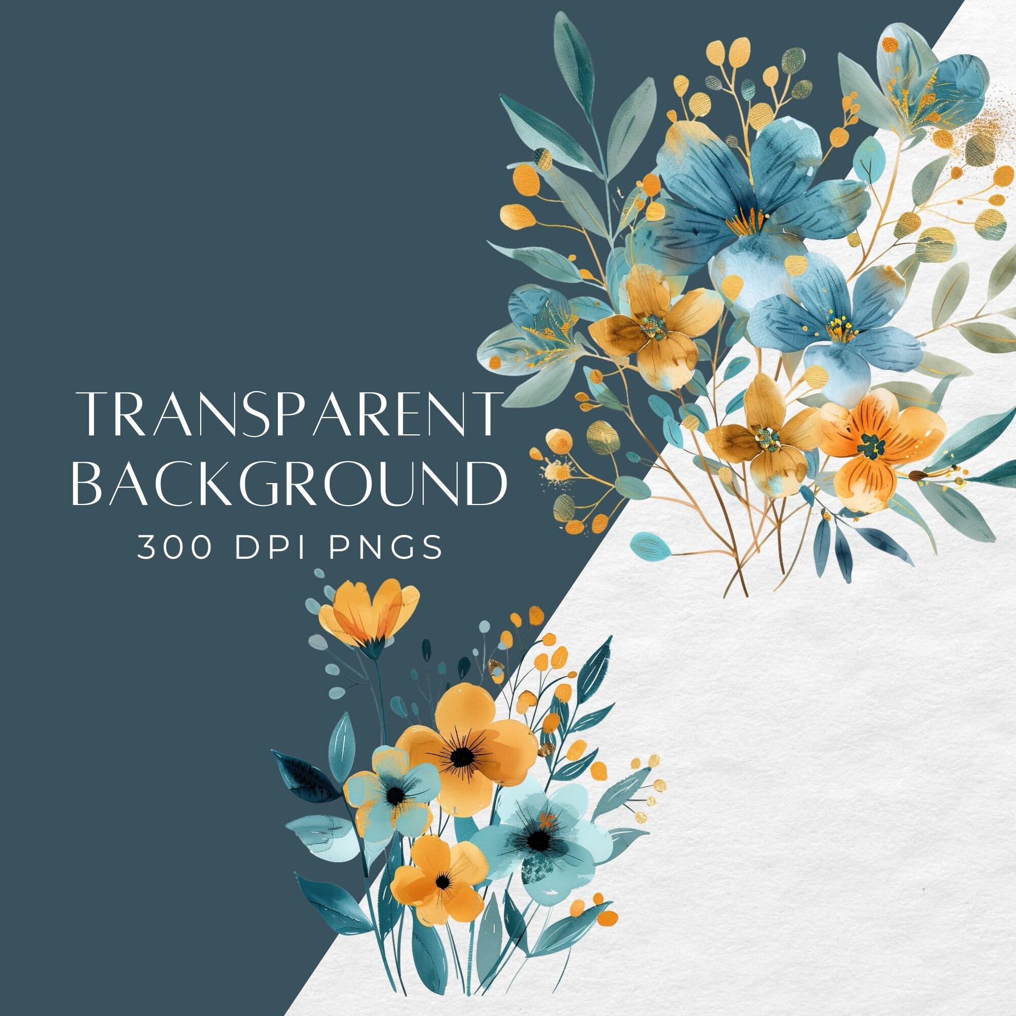 Blue Flower Clipart, Teal and Gold Clip Art, Flower Png, Teal Peonies ...