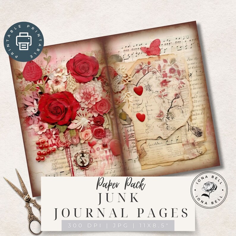 Valentines Day Junk Journal Kit, Valentines Junk Journal Pages, Love ...