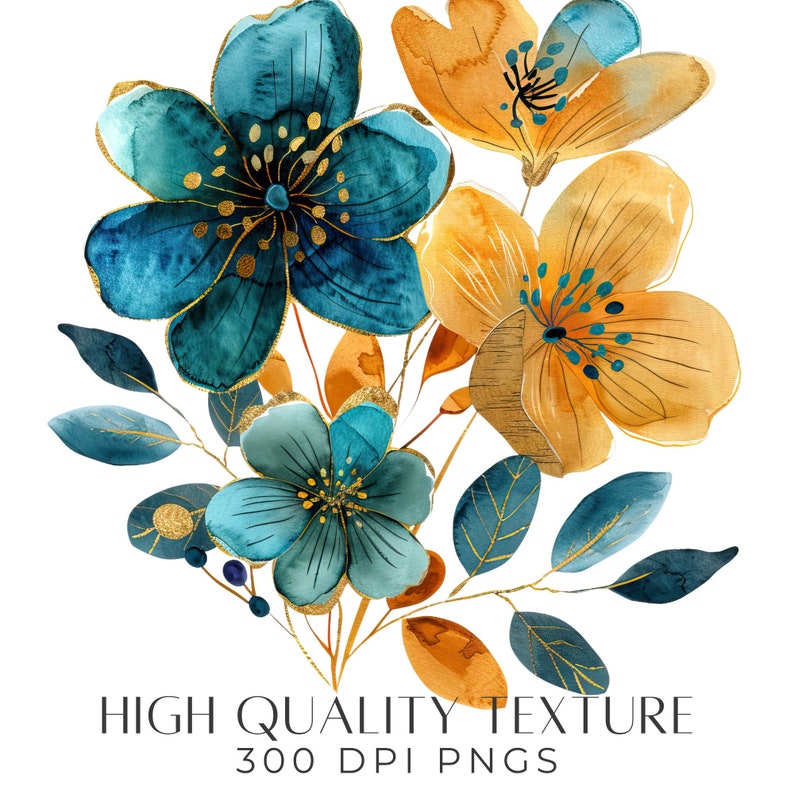 Teal and Gold Clip Art, Teal and Orange Floral Arrangement, Flower Png ...