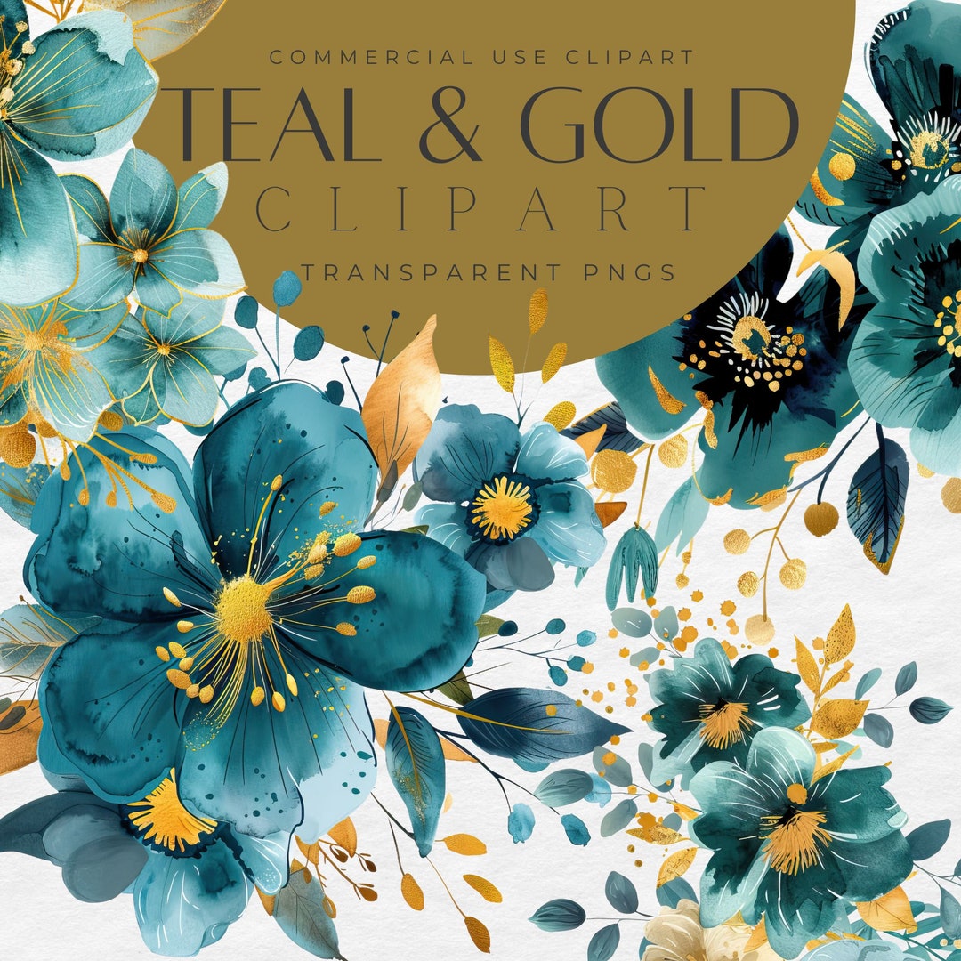 Teal and Gold Clip Art, Teal and Orange Floral Arrangement, Flower Png ...