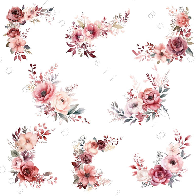 Dusty Pink Floral Border Watercolor Floral Clipart Bouquets Light Pink ...