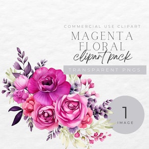 Magenta Watercolor Floral Clipart, Bouquets, Digital Download, Single ...