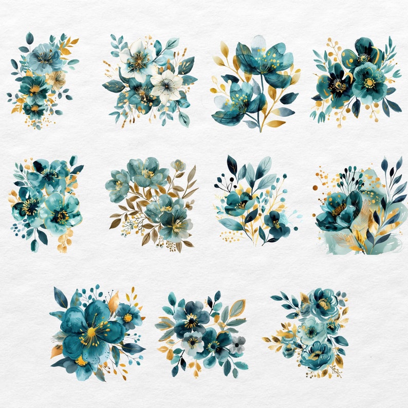 Teal and Gold Clip Art, Teal and Orange Floral Arrangement, Flower Png ...