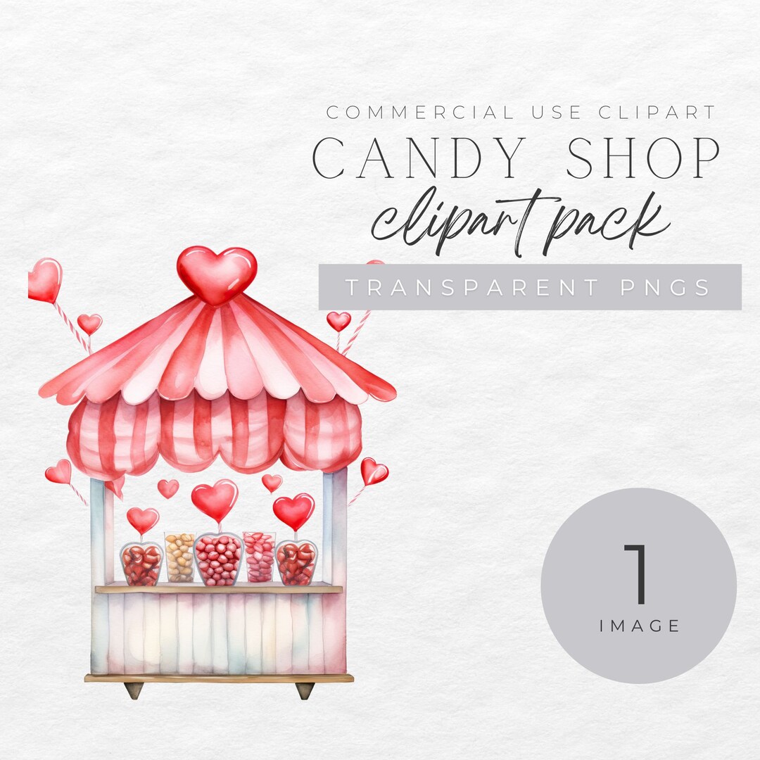 Valentine Candy Store Clipart, Watercolor, Storefront Png Design ...