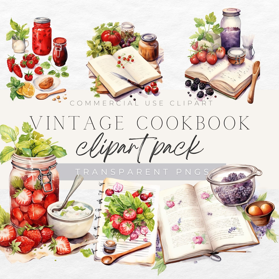 Recipe Book Clipart, Cooking Clipart, Baking Clipart, Watercolor ...