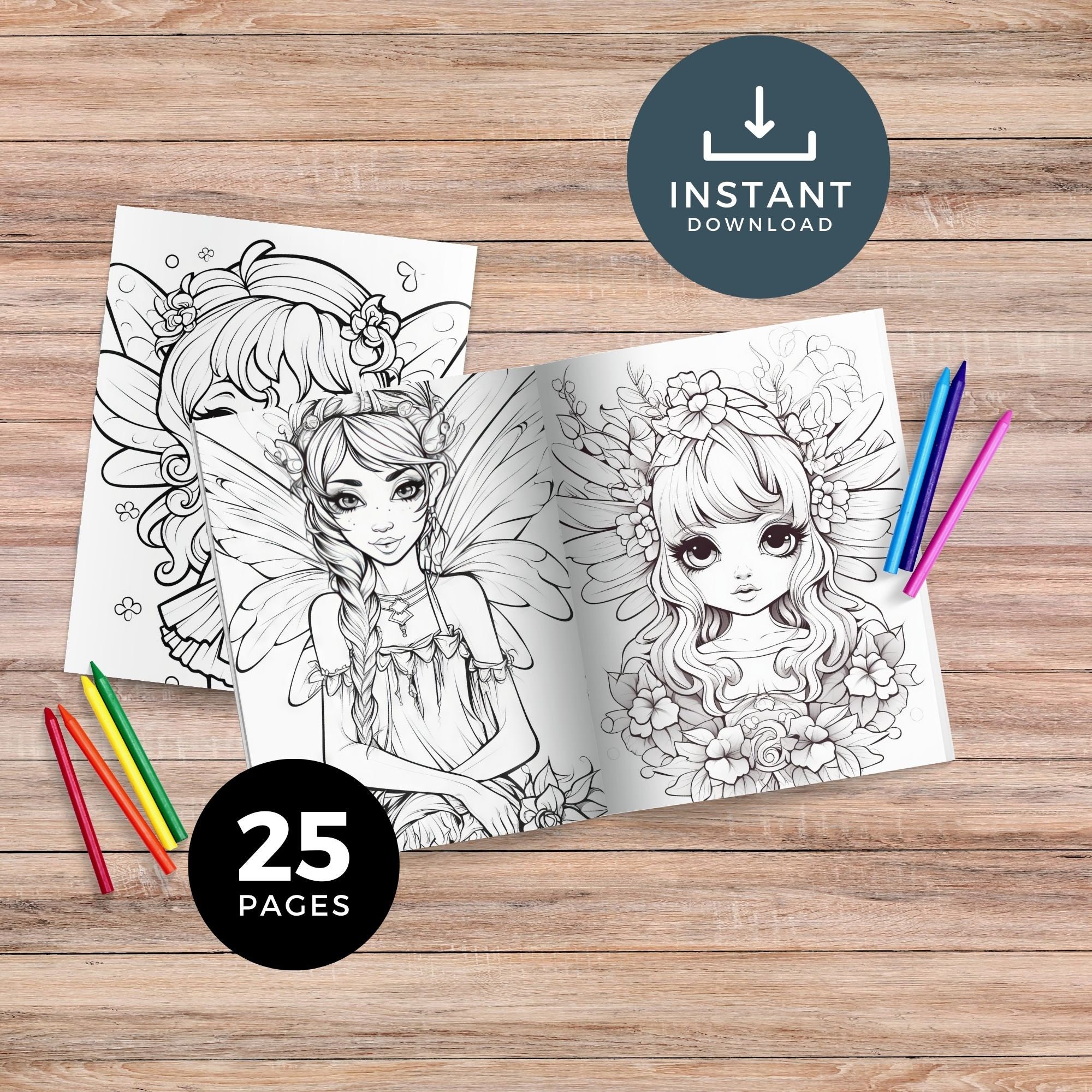 Fantasy Fairies Colouring Book, Instant Download Digital Coloring Page ...