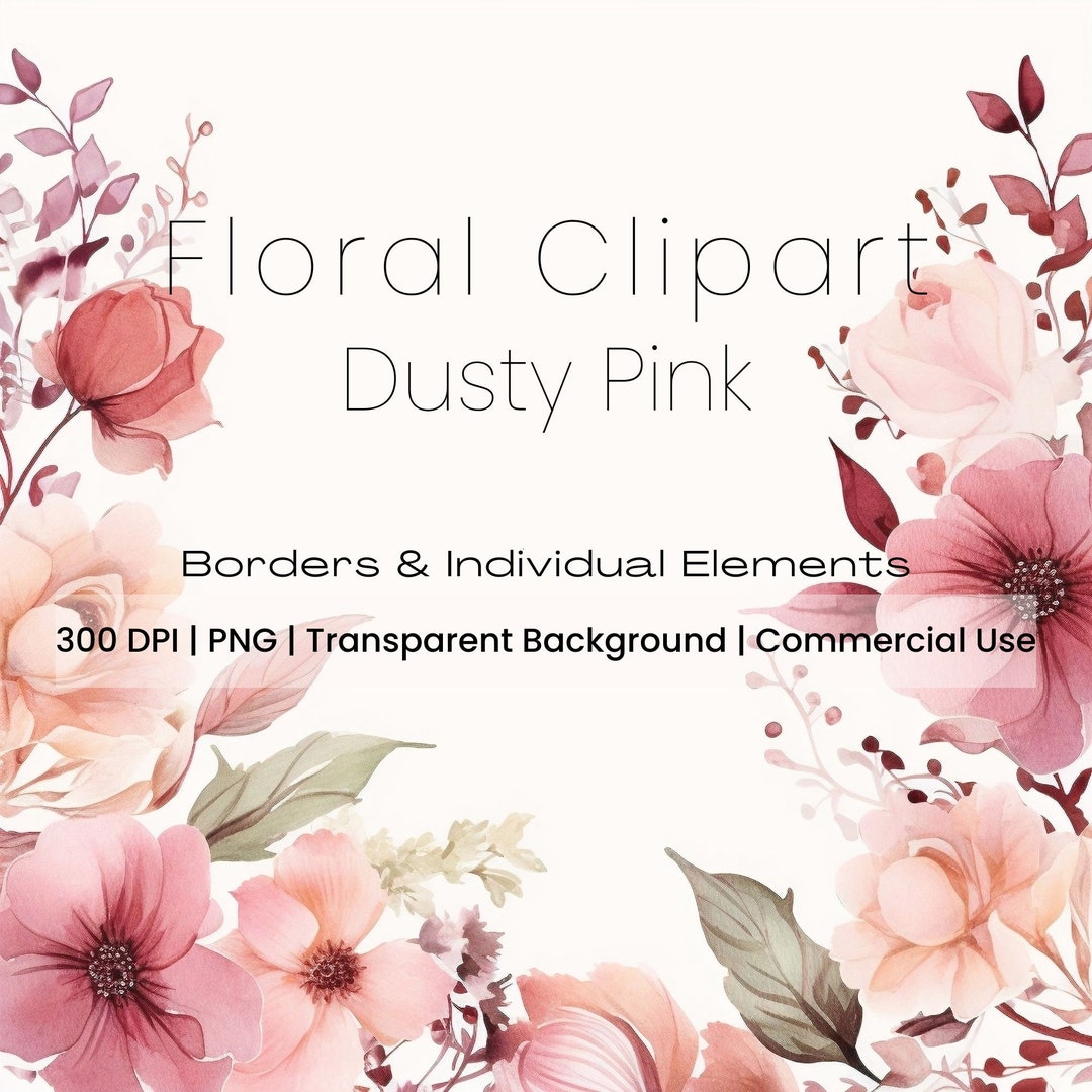 Dusty Pink Floral Border Watercolor Floral Clipart Bouquets - Etsy