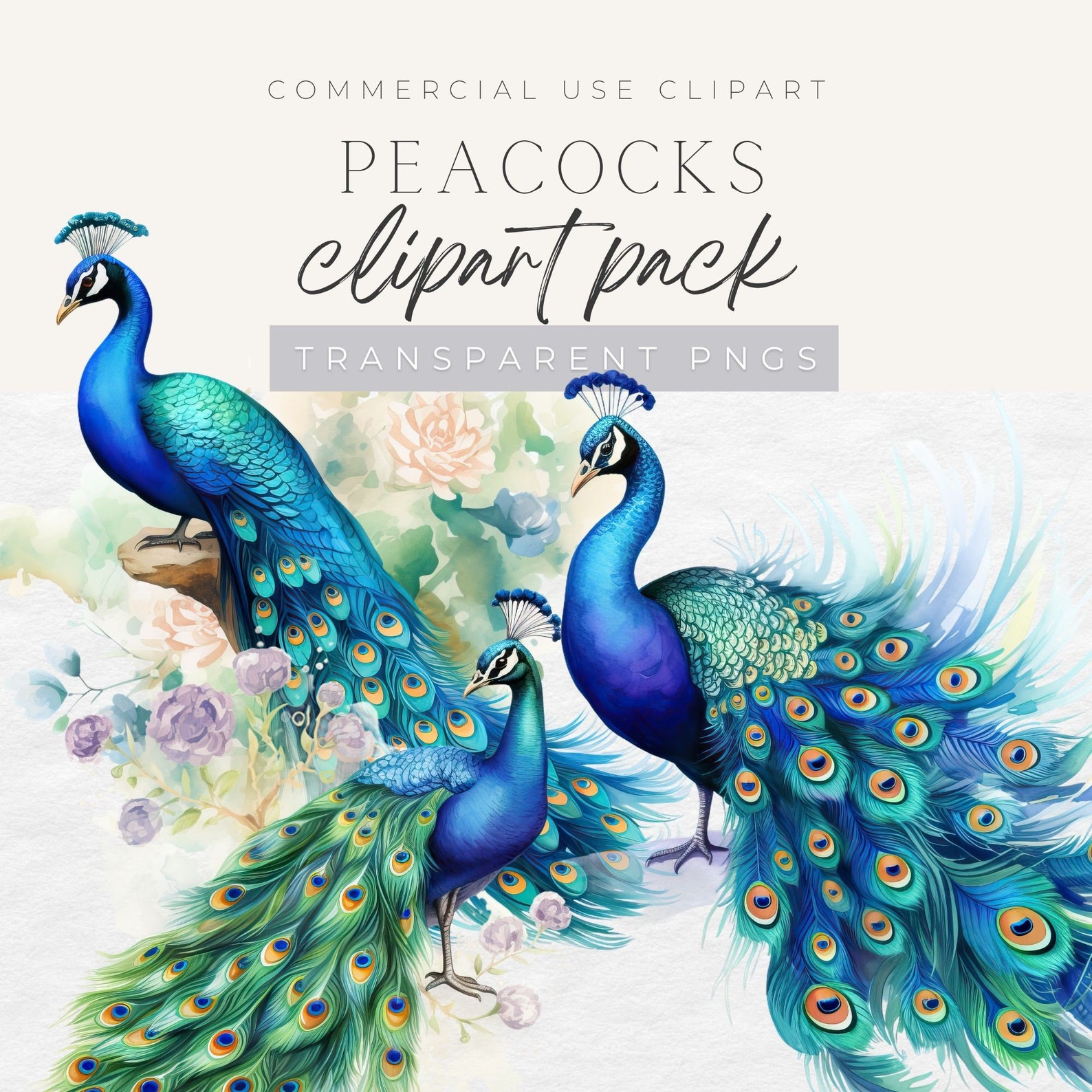 Watercolor Clipart, Watercolor Peacock, Digital Download, Commercial ...