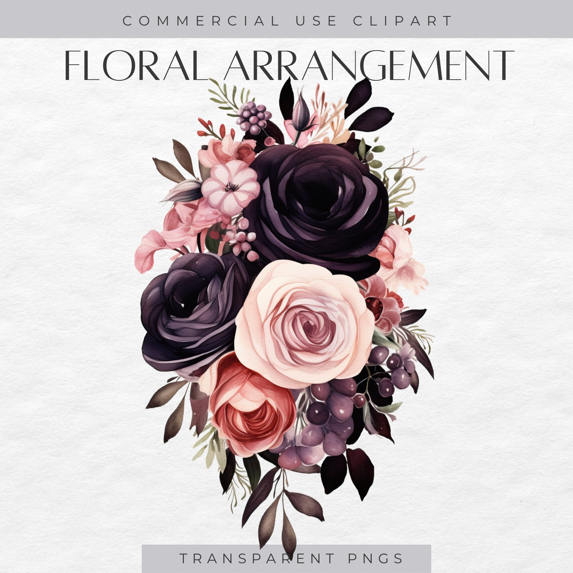 Watercolor Gothic Floral Clipart, Gothic Flower Clip Art, Dark ...