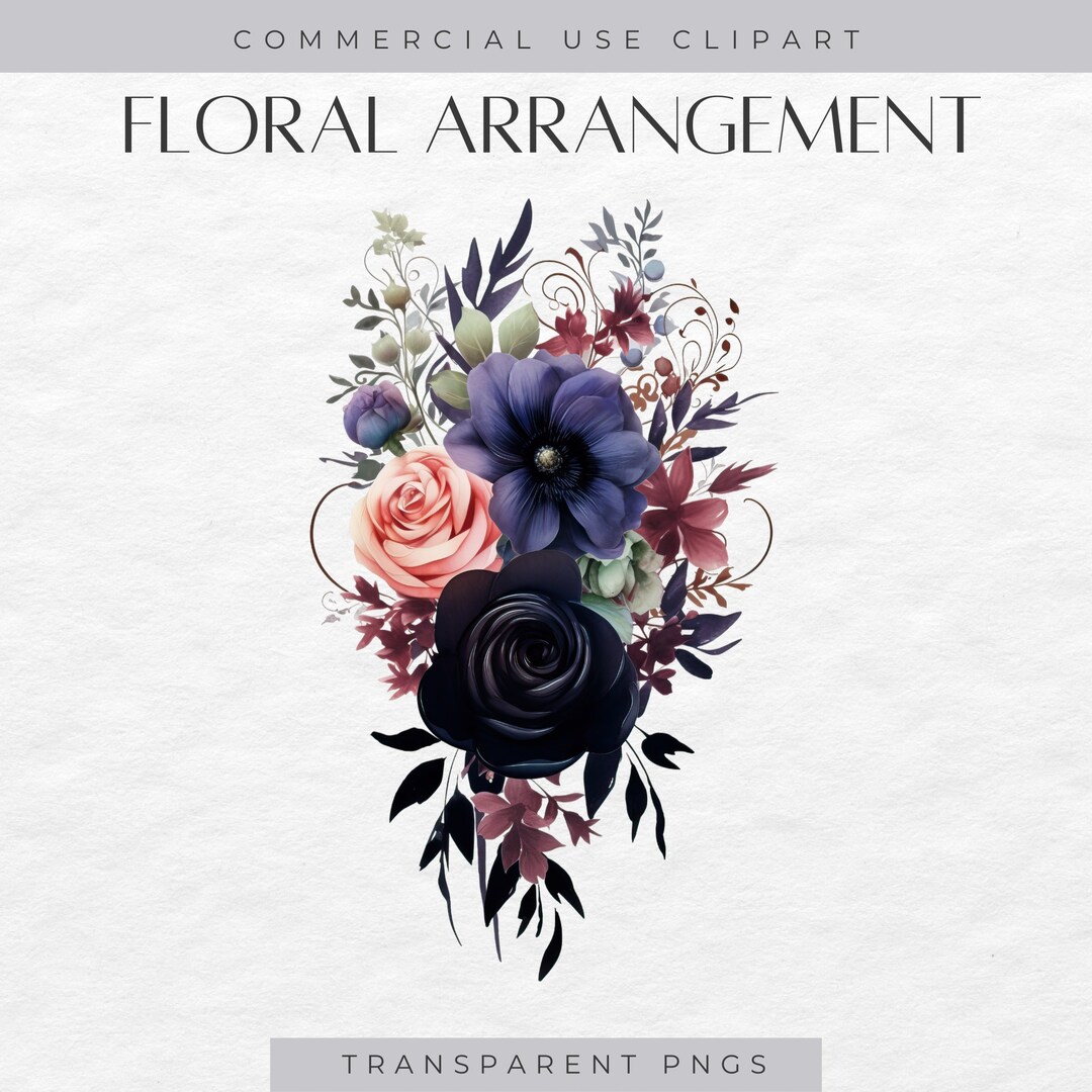 Watercolor Gothic Floral Clipart, Gothic Flower Clip Art, Dark ...