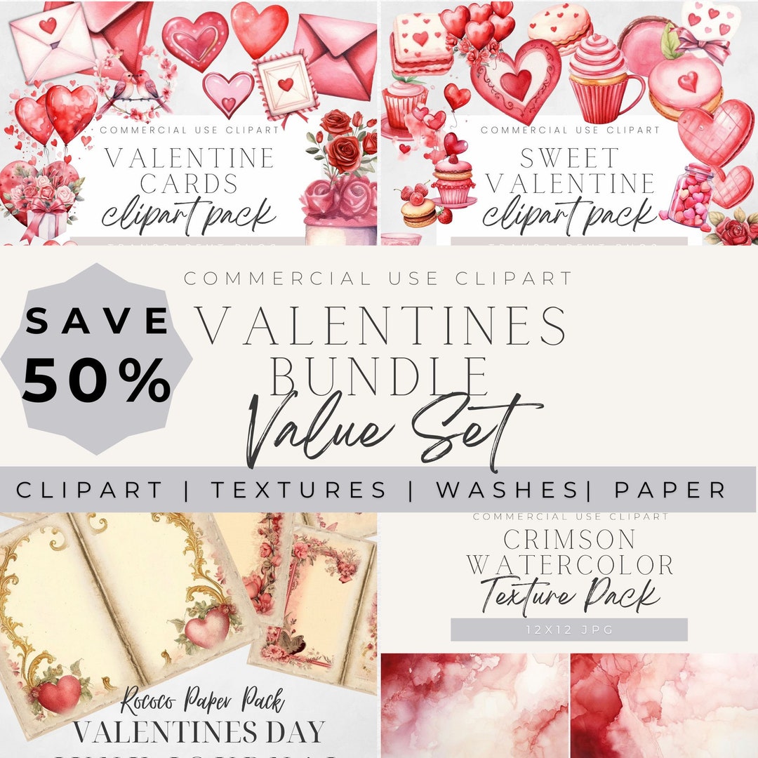 Valentine Clipart Bundle: 4 Sets of Romantic Clipart and Textures - Etsy