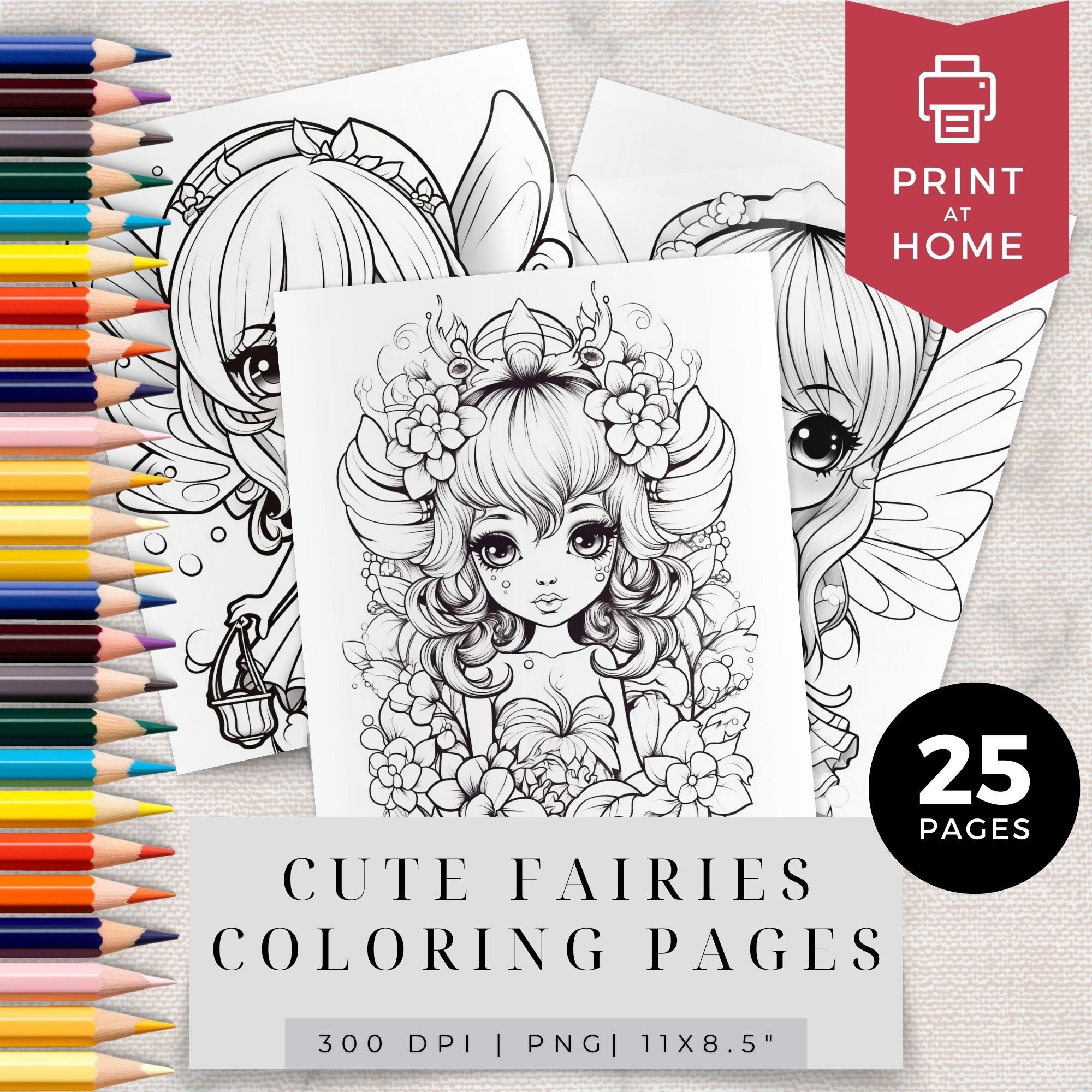 Fantasy Fairies Colouring Book, Instant Download Digital Coloring Page ...