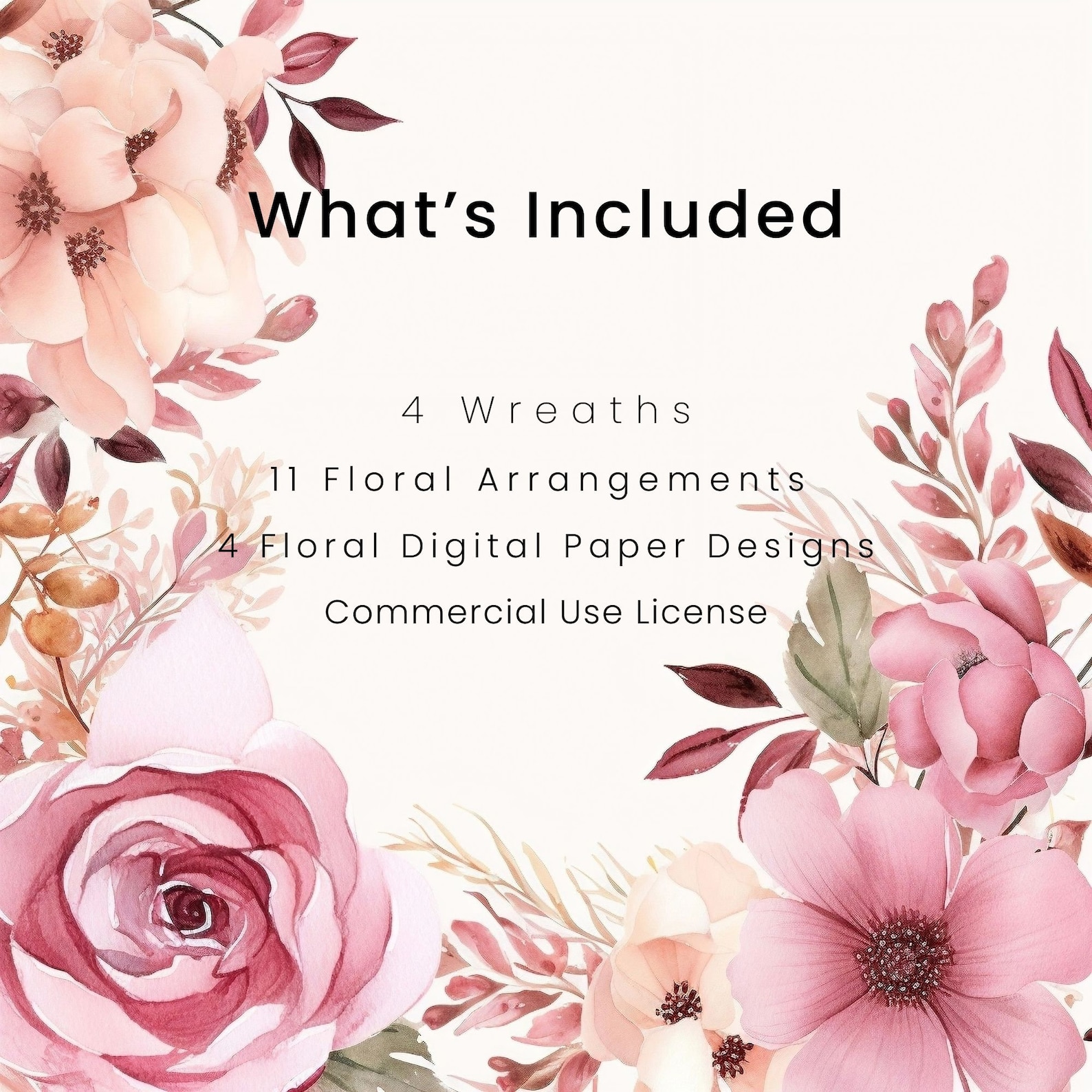 Dusty Pink Floral Border Watercolor Floral Clipart Bouquets - Etsy