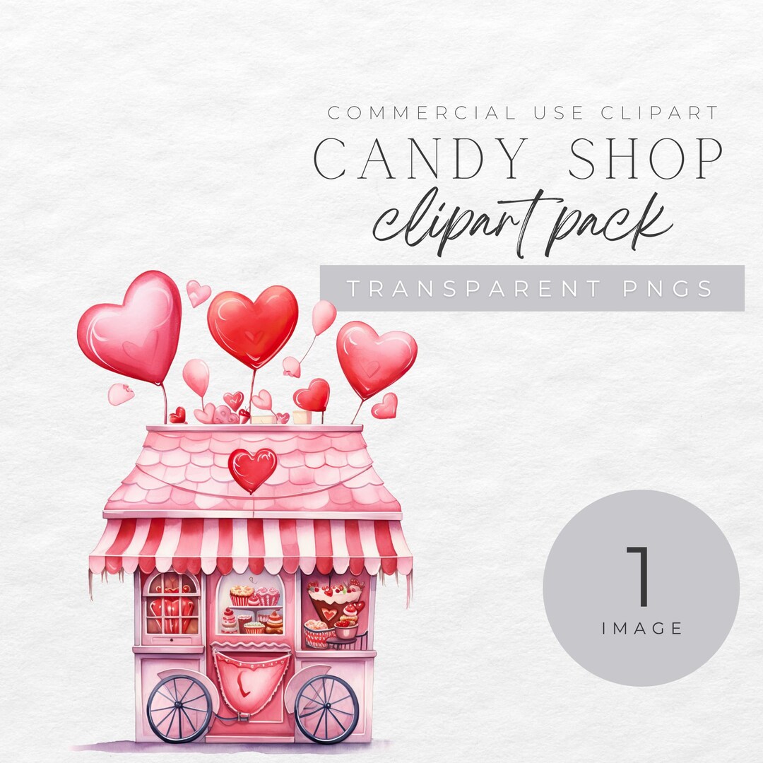 Valentine Candy Store Clipart Watercolor Storefront Png - Etsy