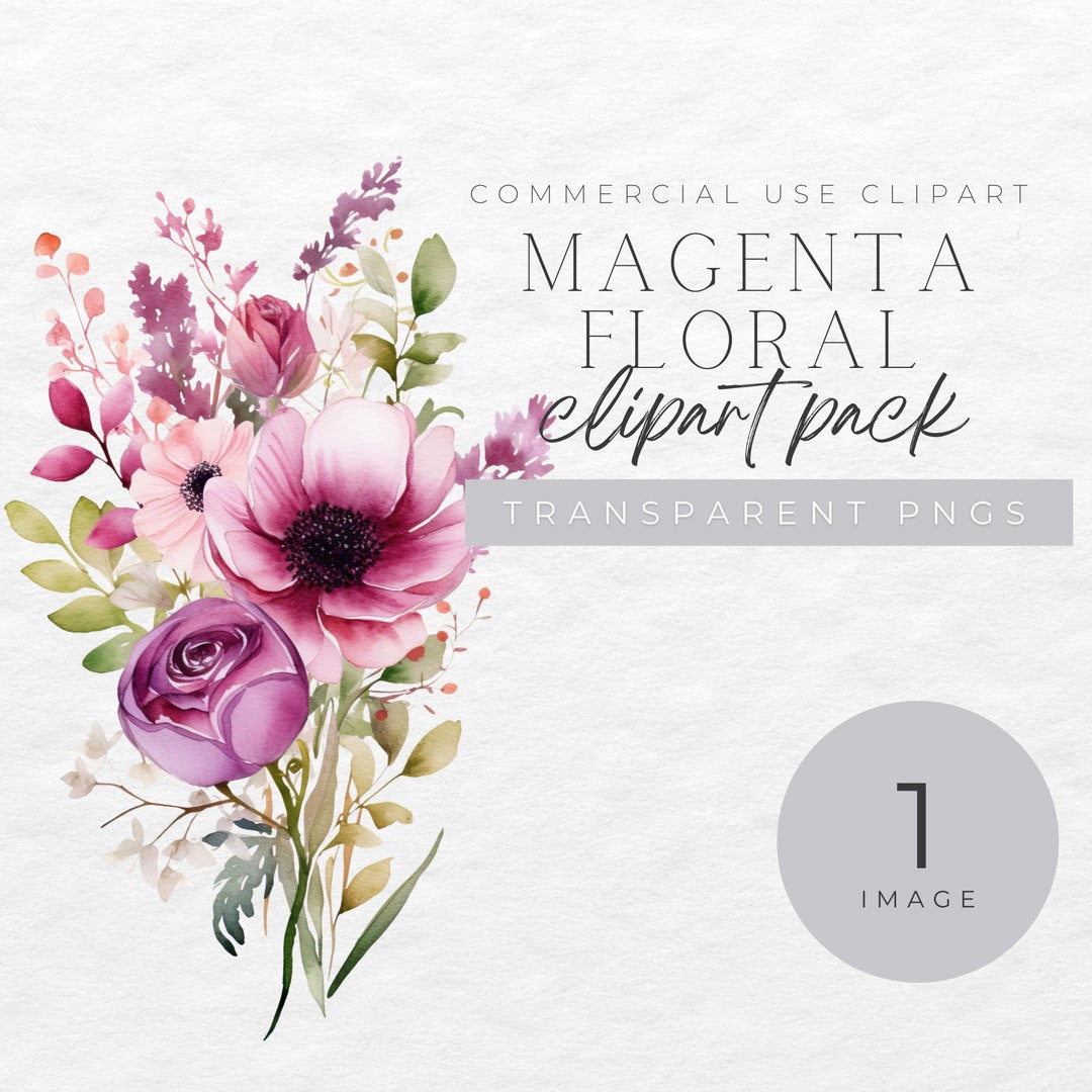 Magenta Watercolor Birth Flower Clipart, Poppy Bouquets, Digital ...