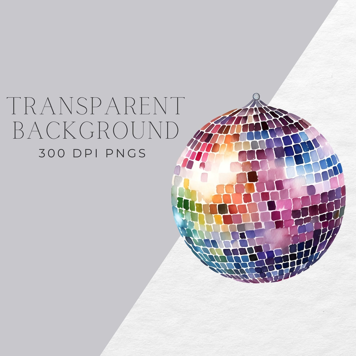 Watercolor Disco Ball Clipart, Single Image, Transparent PNG ...
