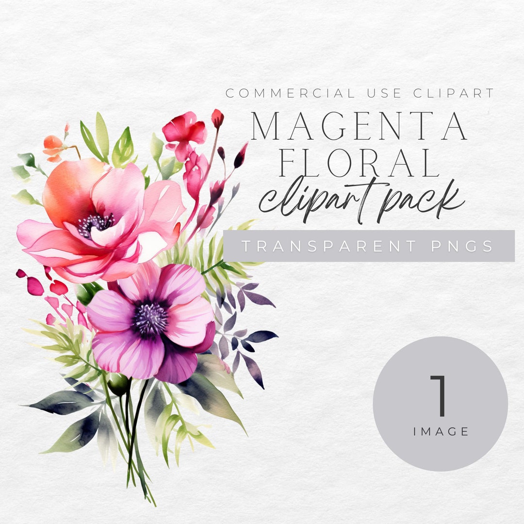 Magenta Watercolor Floral Clipart Bouquets Digital Download - Etsy