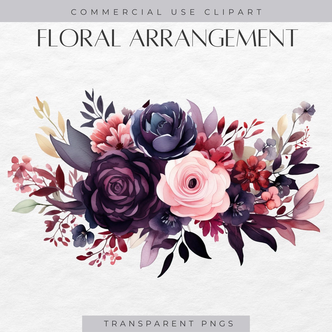 Watercolor Gothic Floral Clipart, Gothic Flower Clip Art, Dark ...