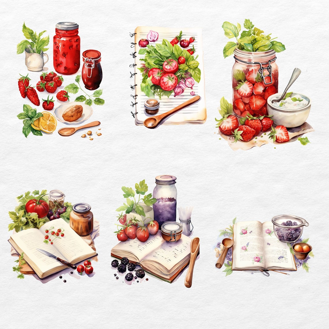 Recipe Book Clipart, Cooking Clipart, Baking Clipart, Watercolor ...