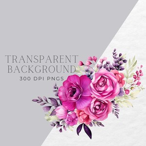 Magenta Watercolor Floral Clipart, Bouquets, Digital Download, Single ...