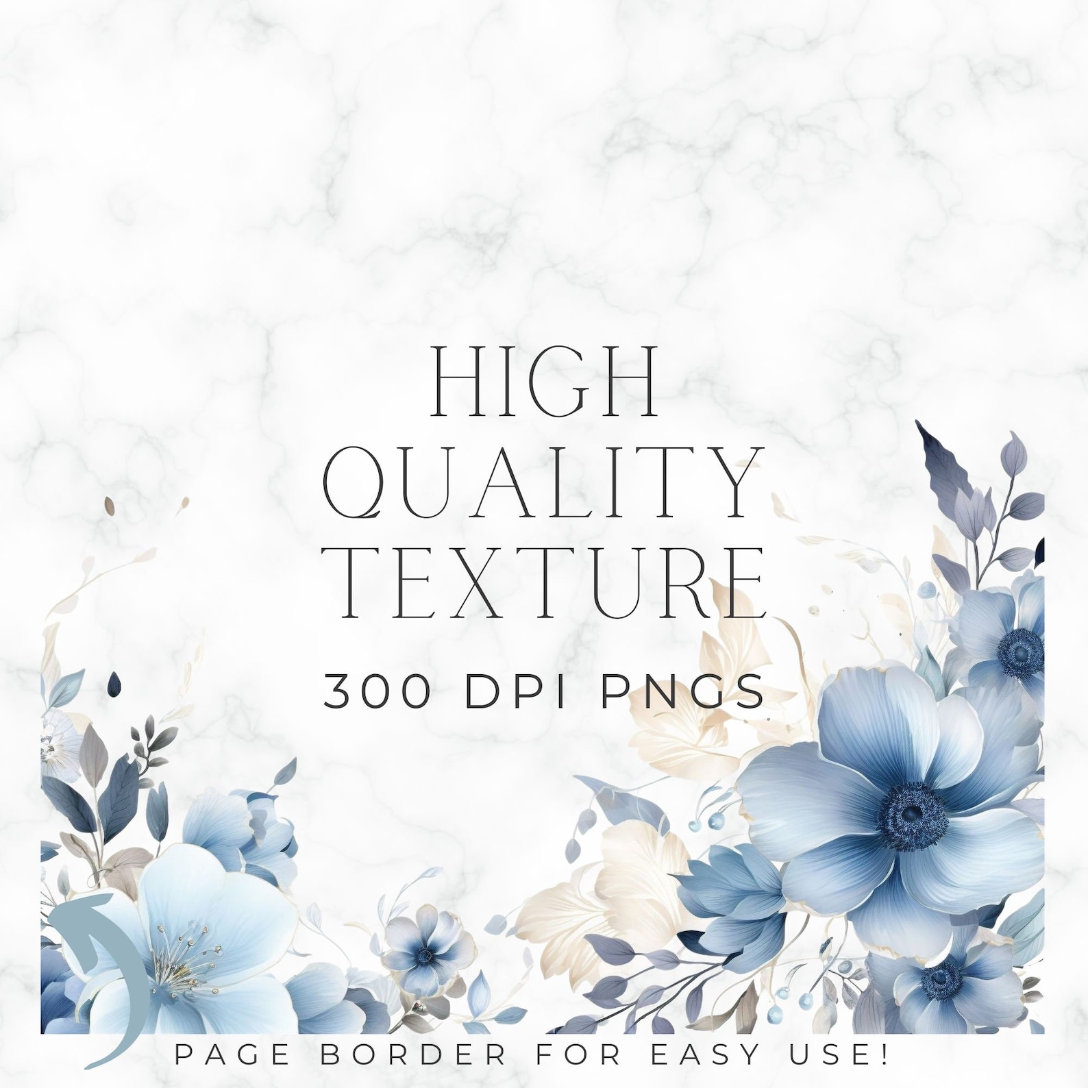 Dusty Blue Floral Border Clipart Premade Clipart Png Blue Floral Flower ...