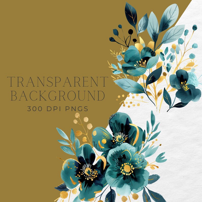 Teal and Gold Clip Art, Teal and Orange Floral Arrangement, Flower Png ...