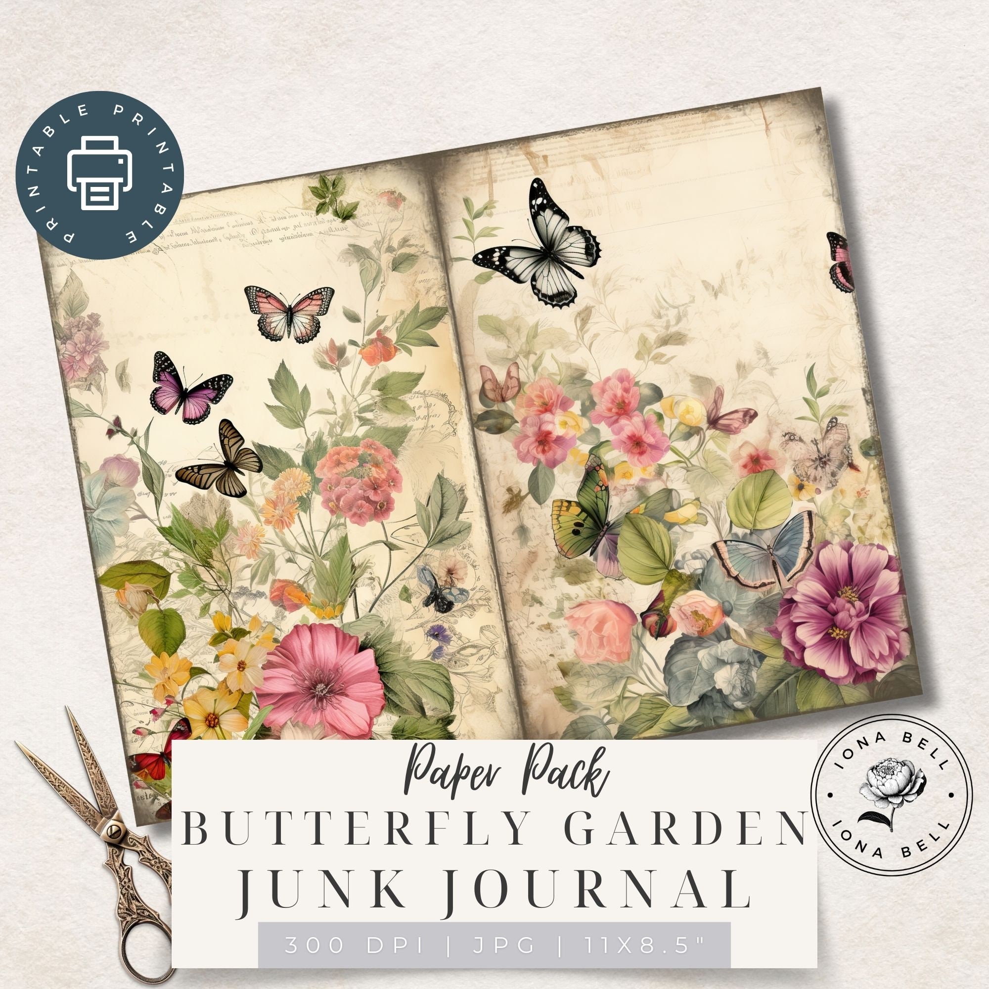Butterfly Flower Garden Junk Journal Kit, Ephemera, Printable, Digi Kit ...