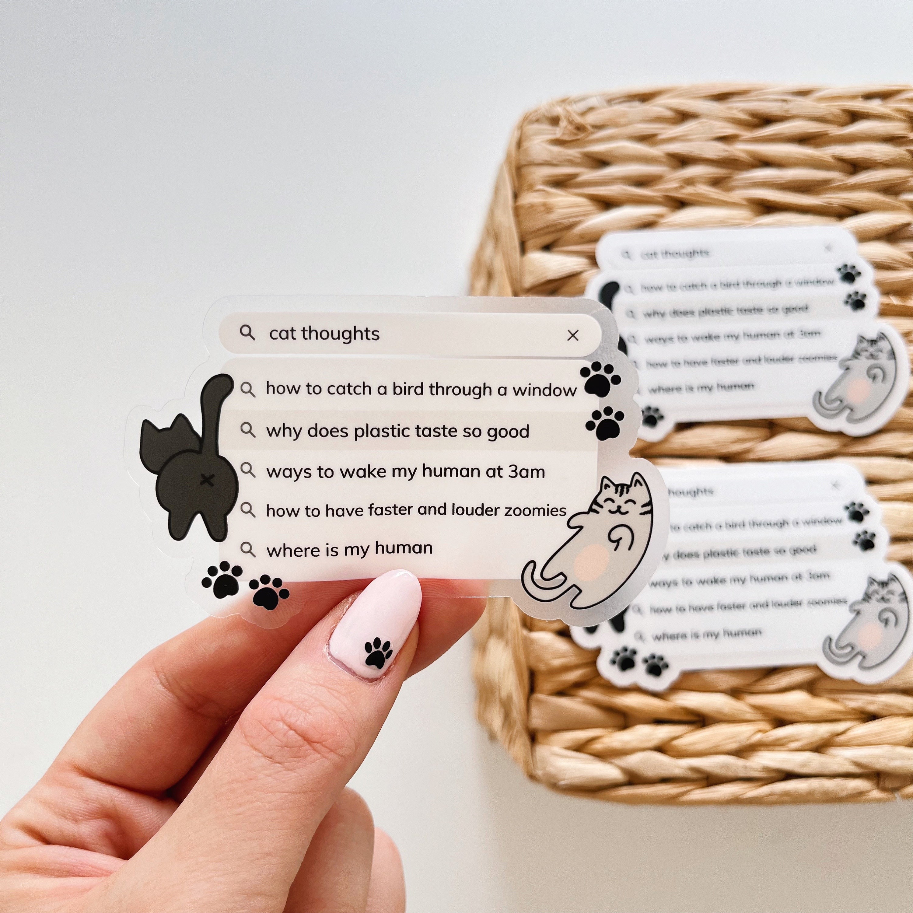 Cat Search Bar Sticker, Funny Cat Sticker, Cat Thoughts Sticker, Clear ...