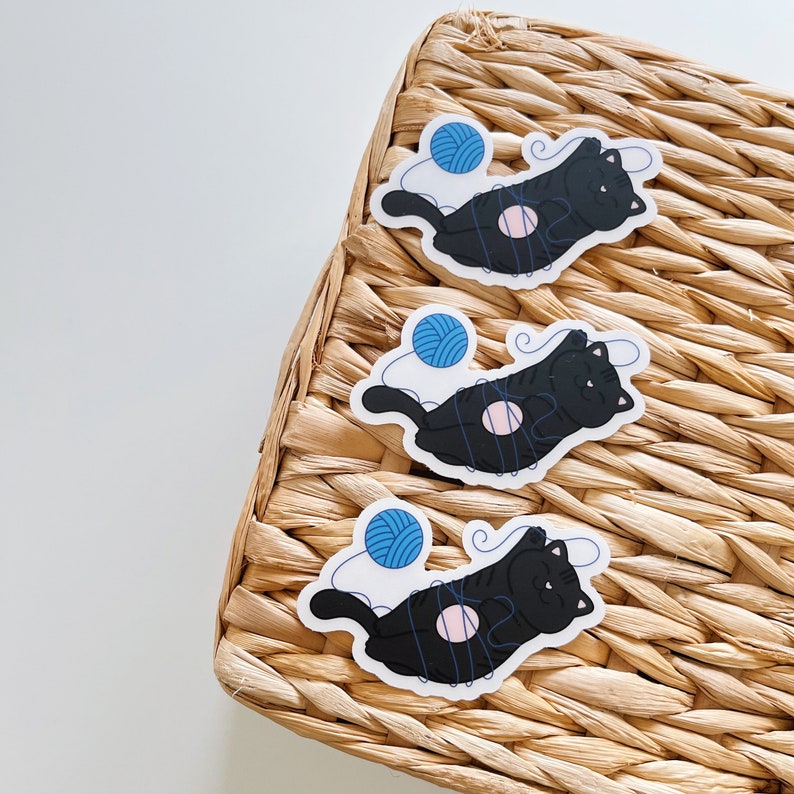 Cat Yarn Sticker, Orange Cat Sticker, Black Cat Sticker, Funny Cat ...