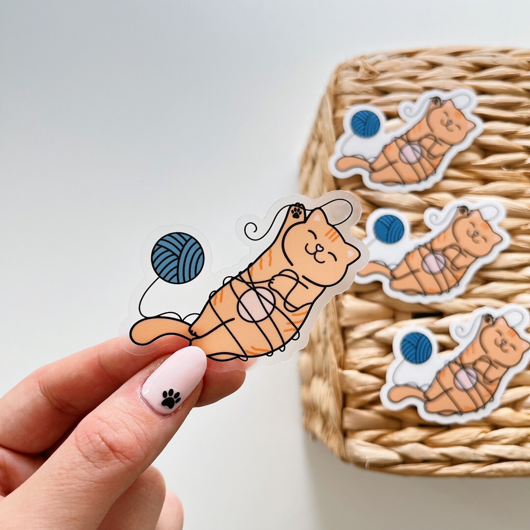 Cat Yarn Sticker, Orange Cat Sticker, Black Cat Sticker, Funny Cat ...