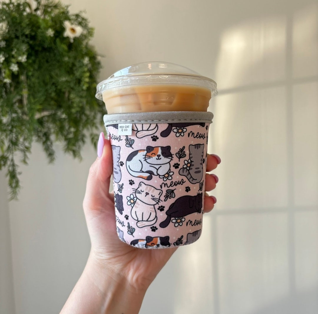 Cats and Paws Coffee Coozie, Iced Coffee Sleeve, Cat Inspired Coozie ...