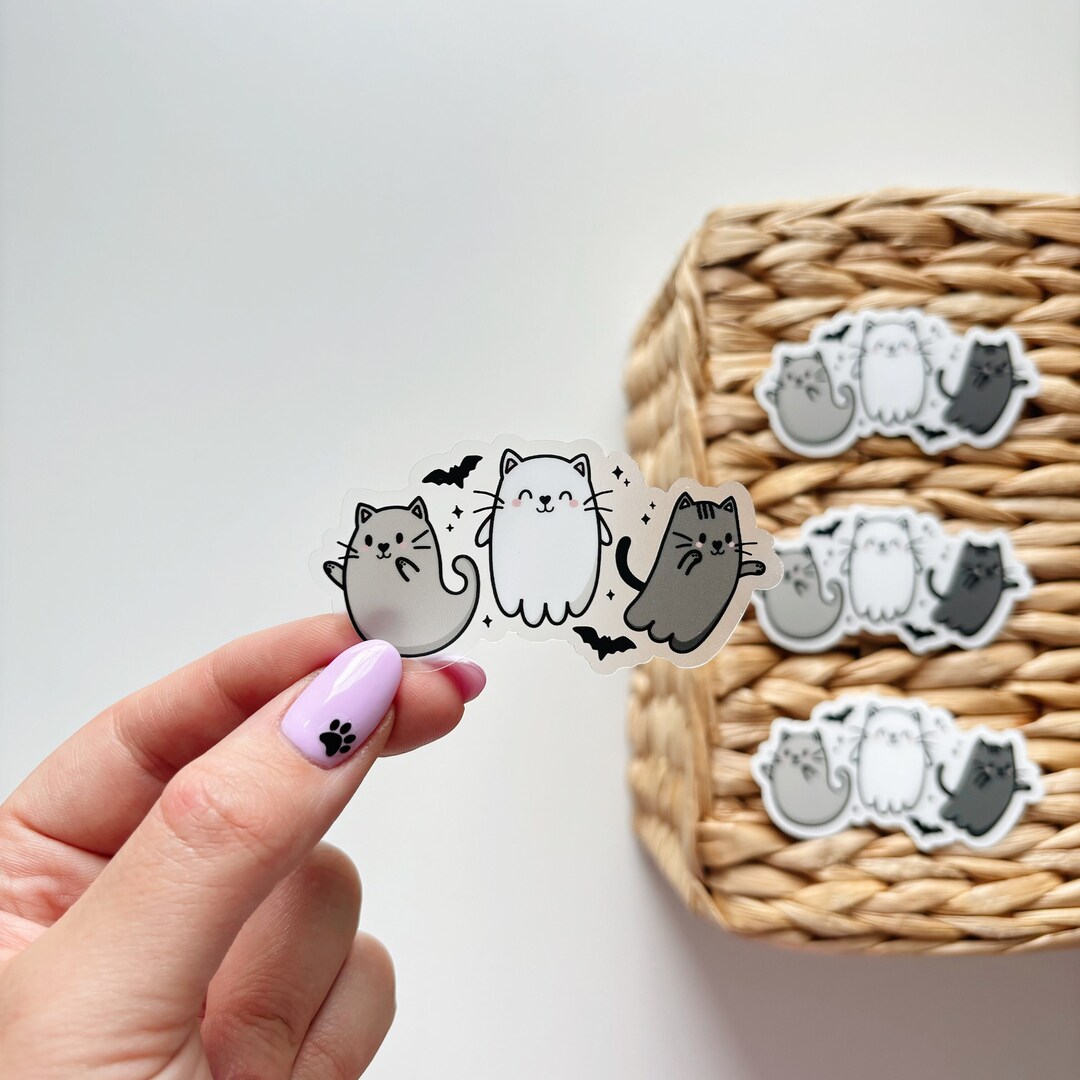 Ghost Kitties Sticker, Ghost Cat Sticker, Spooky Cat Sticker, Halloween ...