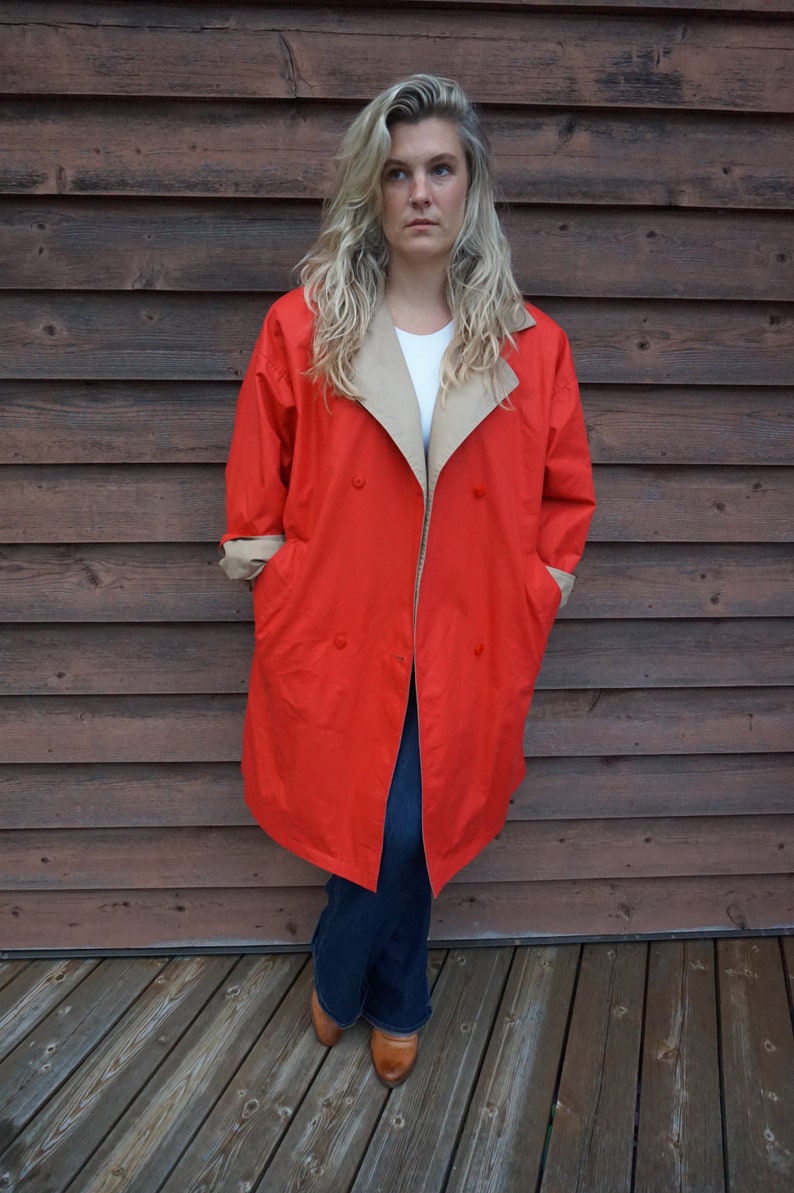 LONDON FOG Trench Coat Classic Red on Beige US14 - Etsy