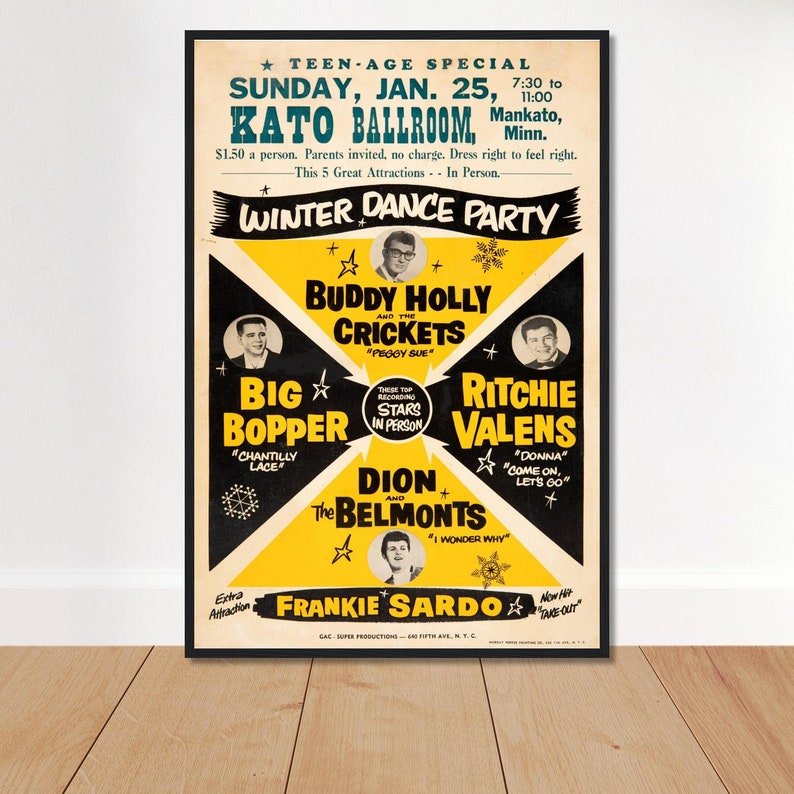 Buddy Holly Big Bopper Ritchie Valens 1959 Concert 50s Print Poster ...