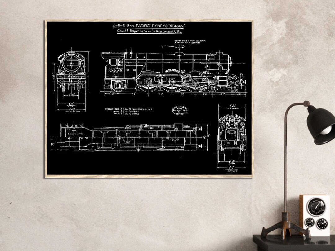 The Flying Scotsman Vintage 1900s Patent Blueprint Locomotive Steam ...