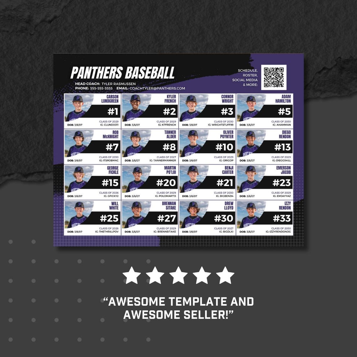 Team Recruit Roster Canva Template: Any Sport, 16 Players (digital) - Etsy