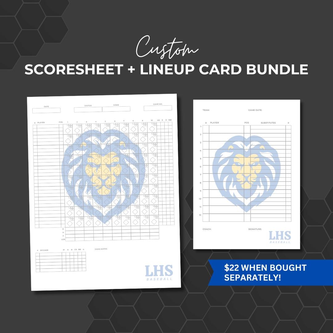 Custom Scoresheet + Lineup Card Bundle, Your Team Logos, Baseball or ...