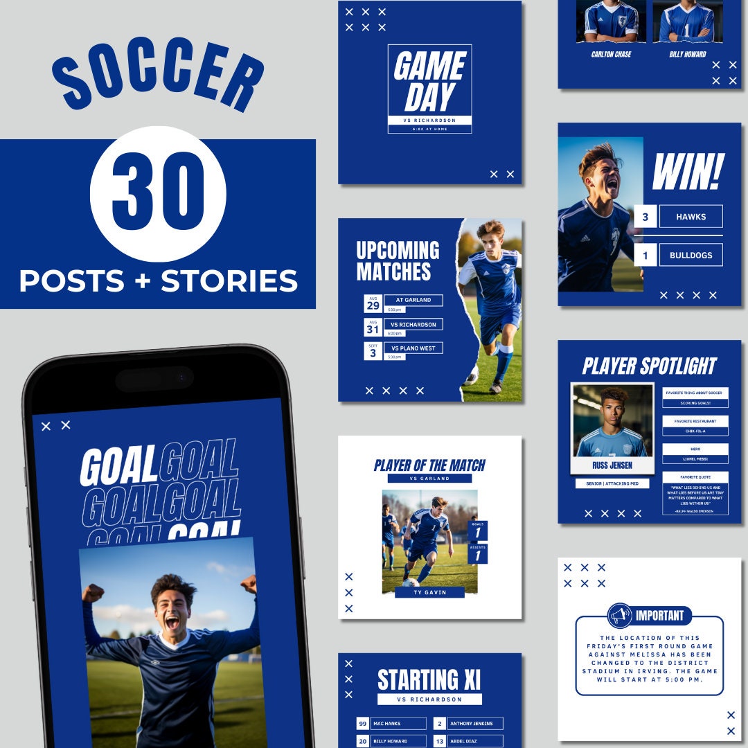 Soccer Instagram Post Templates: Team Social Media (canva, Blue ...