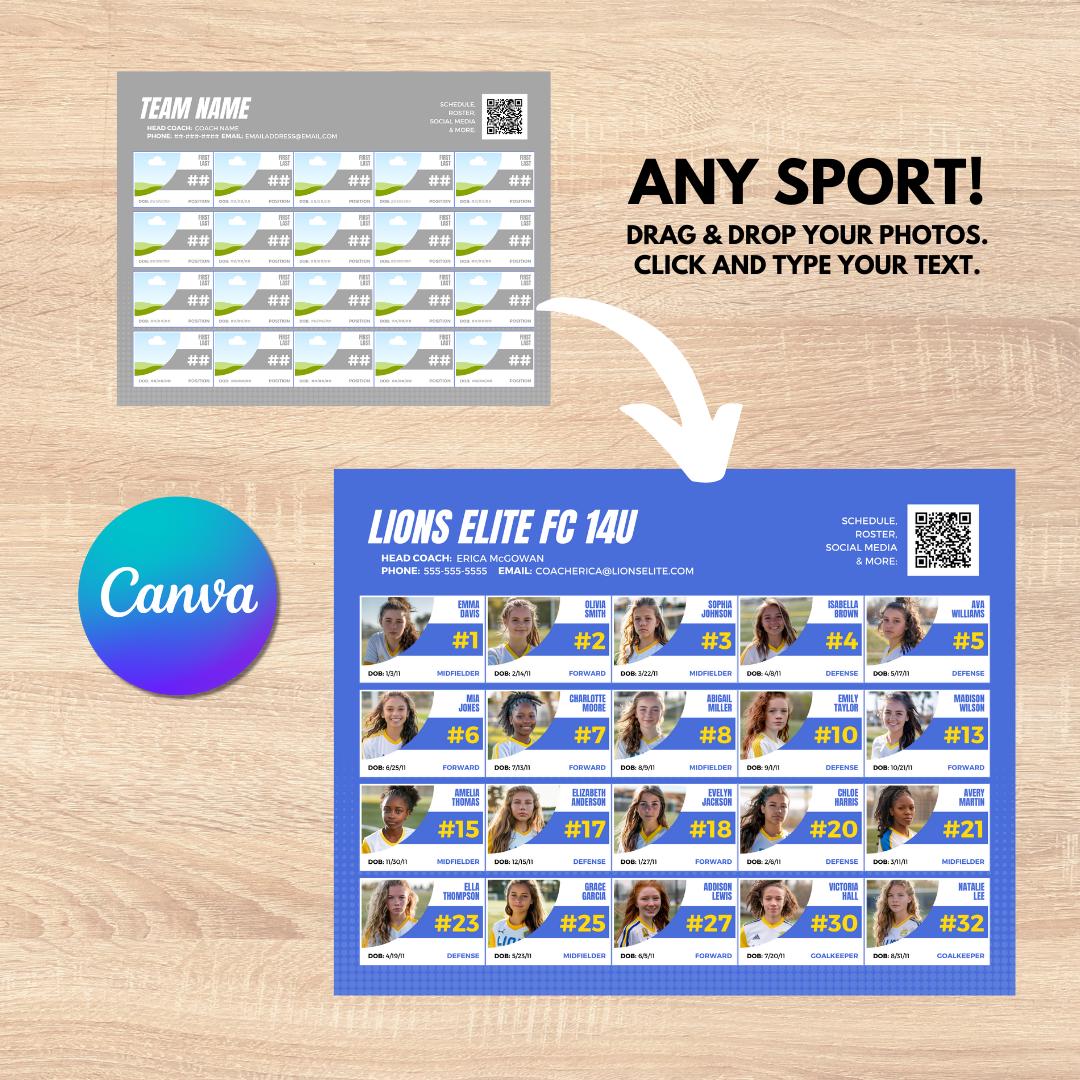 Editable Team Roster Template: Canva Recruiting Sheet (20 Player) - Etsy