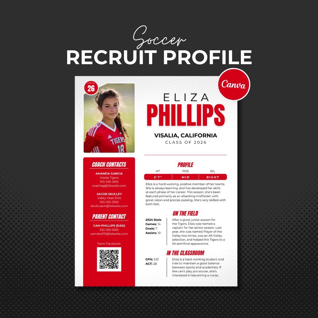 Soccer Recruit Profile Template: Customizable Athlete Mailer (canva) - Etsy