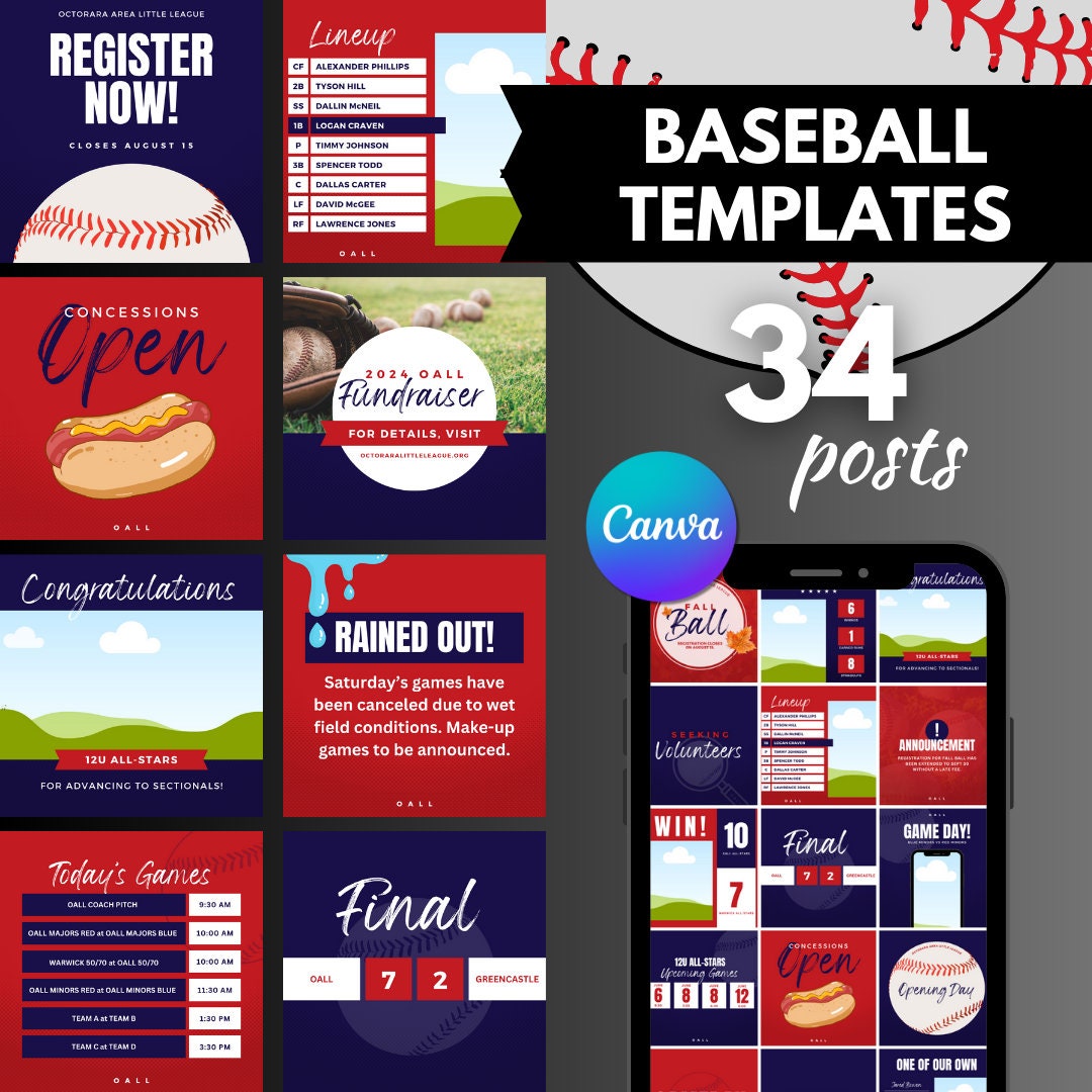 Baseball Social Media Templates: League Gameday Graphics (canva, 34 ...