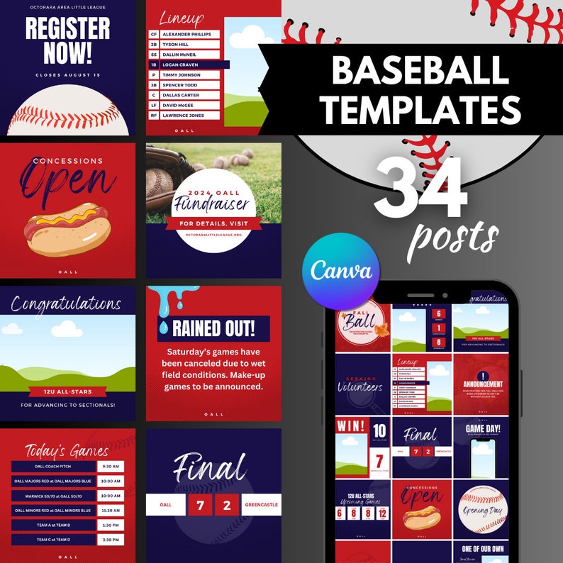 Baseball Social Media Templates: League Gameday Graphics (canva, 34 ...